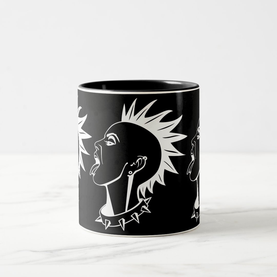 GRAPHIC MODERN FEMALE PUNK ILLUSTRATION Two-Tone COFFEE MUG | Zazzle