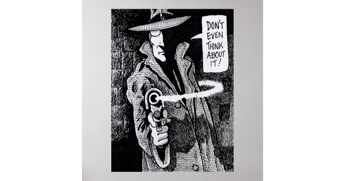 Graphic novel hero pointing a gun poster | Zazzle