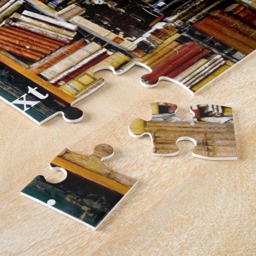 Graphic photograph: Wall of books in a library, Jigsaw Puzzle | Zazzle