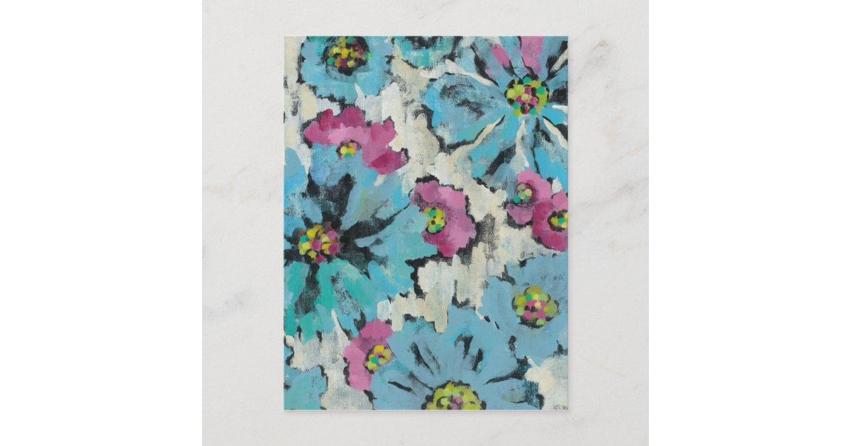 Graphic Pink and Blue Floral Postcard | Zazzle