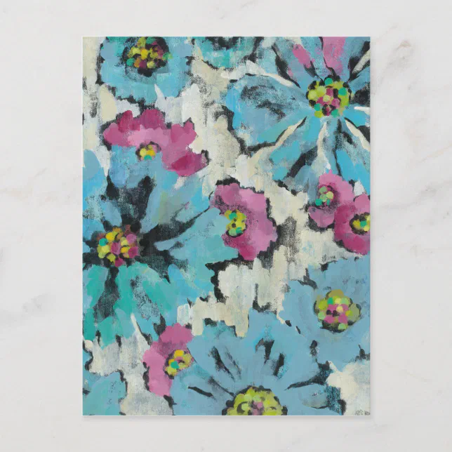 Graphic Pink and Blue Floral Postcard | Zazzle