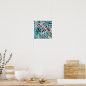Graphic Pink and Blue Floral Poster | Zazzle