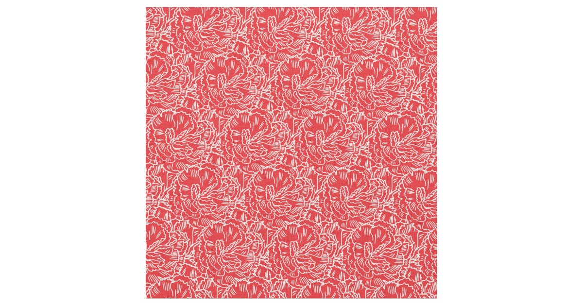 Graphic red carnation flower art pattern fabric | Zazzle