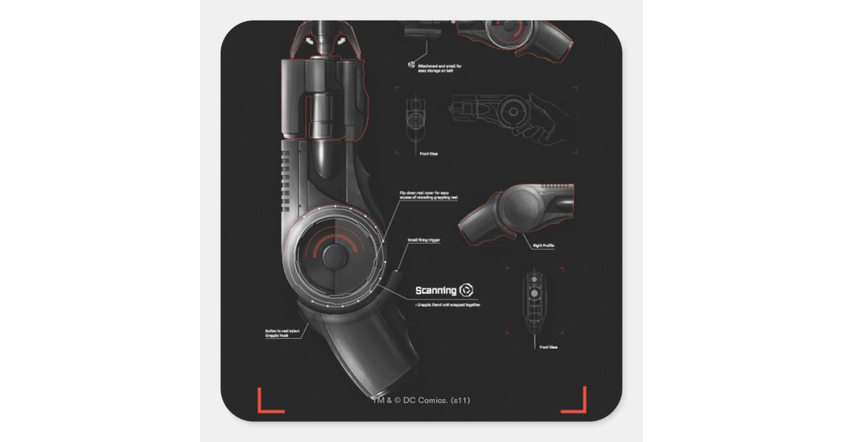 Grappling Gun Diagram Square Sticker | Zazzle
