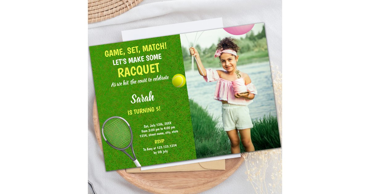 Grass Tennis Birthday Invitations with Photo | Zazzle