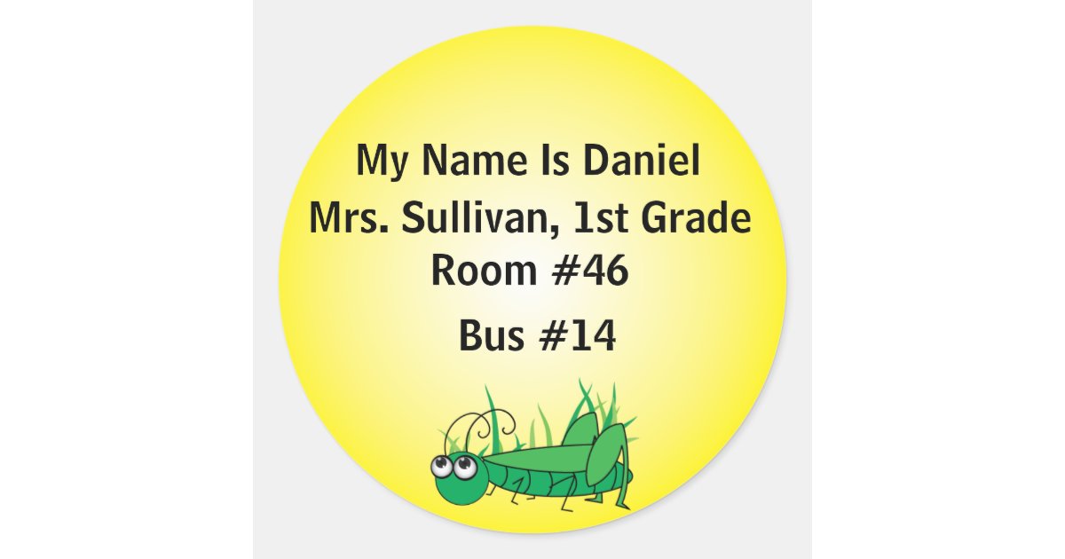 Grasshopper Nametag Classic Round Sticker | Zazzle