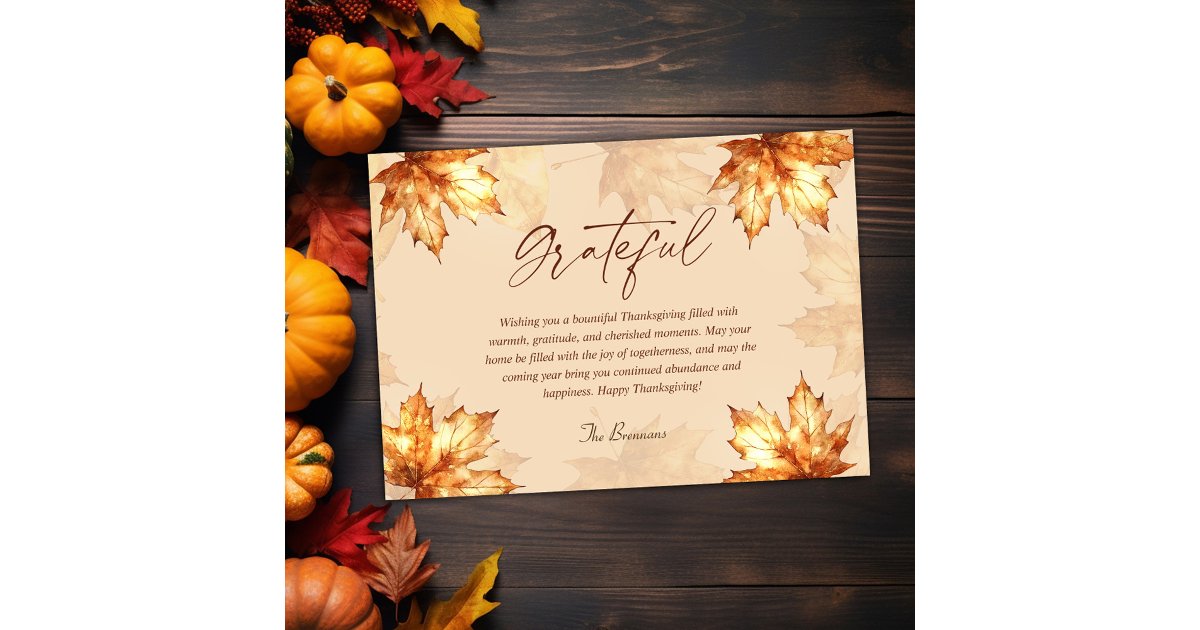 Grateful Elegant Modern Rustic Thanksgiving Holiday Card | Zazzle