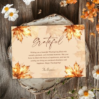 Grateful Elegant Modern Rustic Thanksgiving Holiday Card | Zazzle
