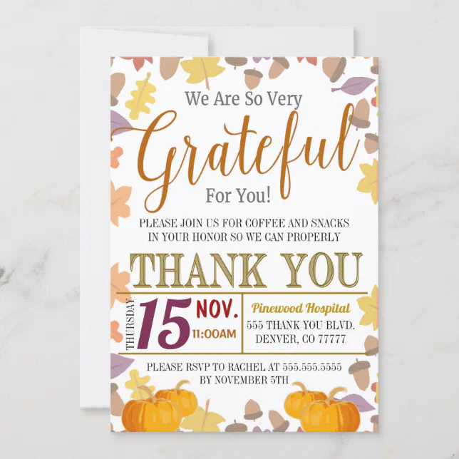 Grateful For You Fall Appreciation Invitation | Zazzle