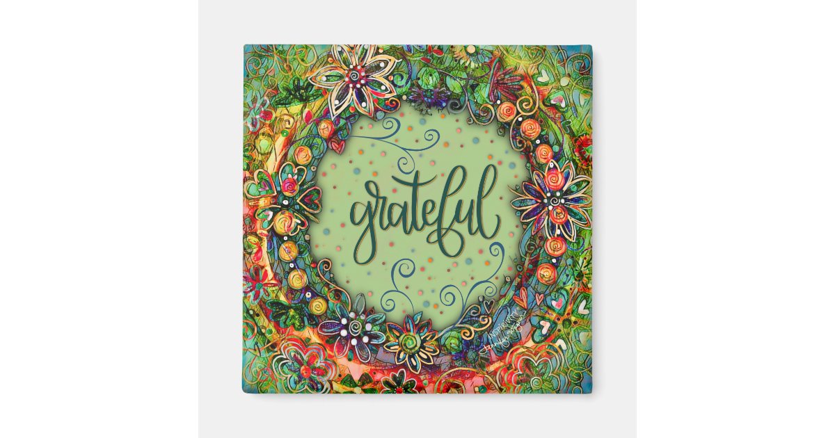 Grateful Green Fun Floral Modern Inspirivity Magnet | Zazzle