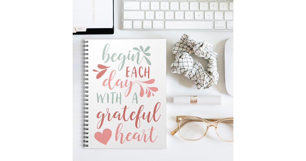 Grateful Heart | Hand Lettered Typography Quote Notebook | Zazzle