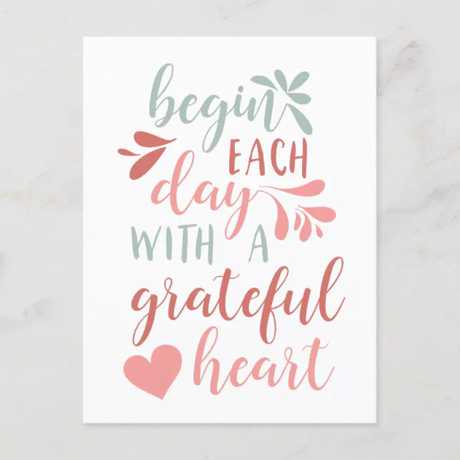 Grateful Heart | Hand Lettered Typography Quote Postcard | Zazzle