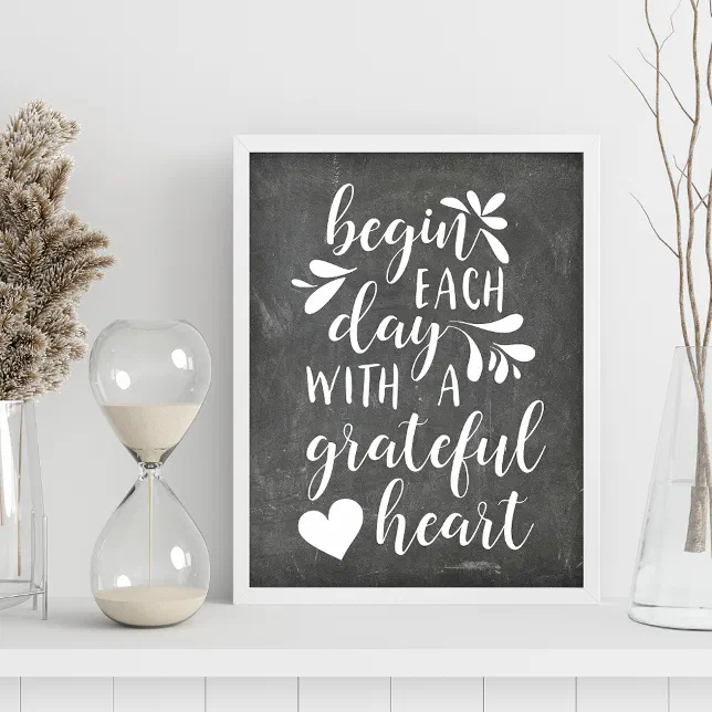 Grateful Heart | Hand Lettered Typography Quote Poster | Zazzle