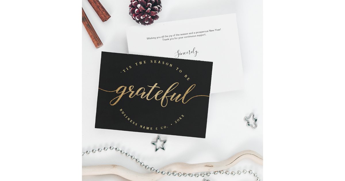 Grateful Modern Script Business Logo Corporate Holiday Card | Zazzle