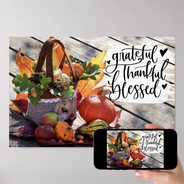 Grateful Thankful Blessed Autumn Inspirational Poster | Zazzle