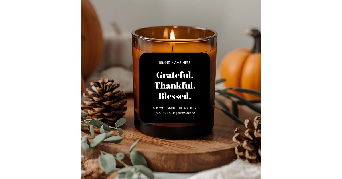 Grateful Thankful Blessed Candle Minimalist Fall Square Sticker | Zazzle