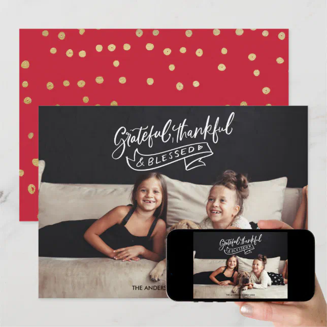 Grateful Thankful Blessed Christmas Photo card | Zazzle