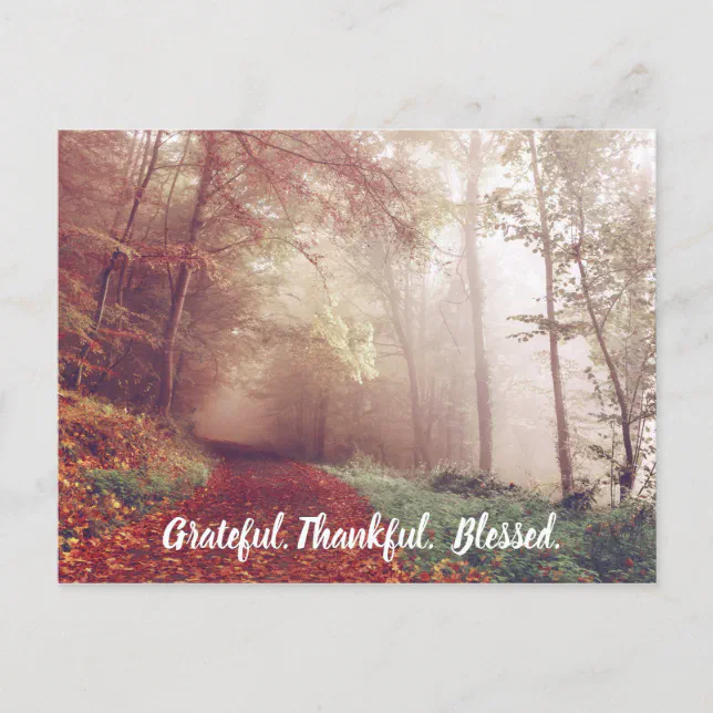 Grateful Thankful Blessed Fall Autumn Nature Trail Postcard | Zazzle