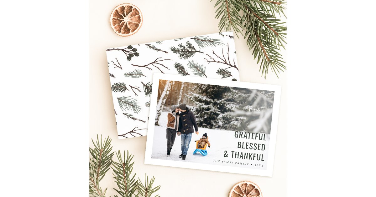 Grateful & Thankful Family Photo Christmas Card | Zazzle