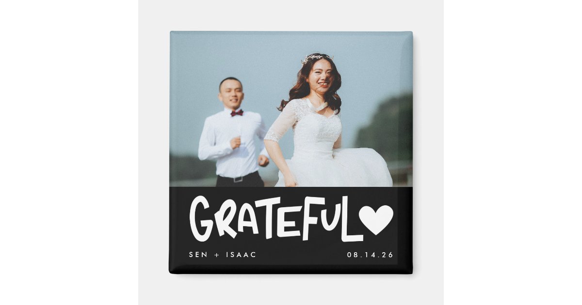Grateful Wedding Photo Thank You Magnet | Zazzle