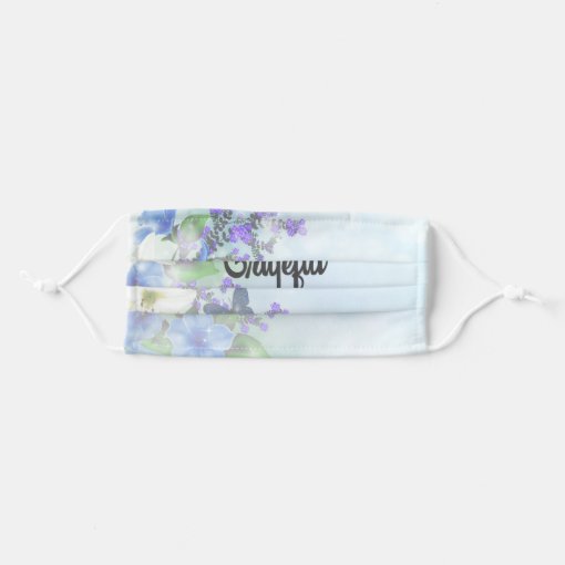 Grateful with Christian Cross Blue Lavender Floral Adult Cloth Face ...