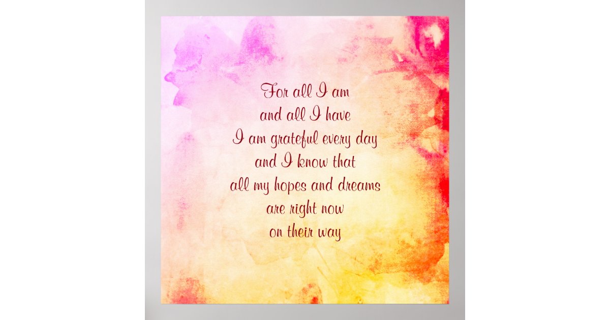 'Gratitude and positivity' poem art poster | Zazzle