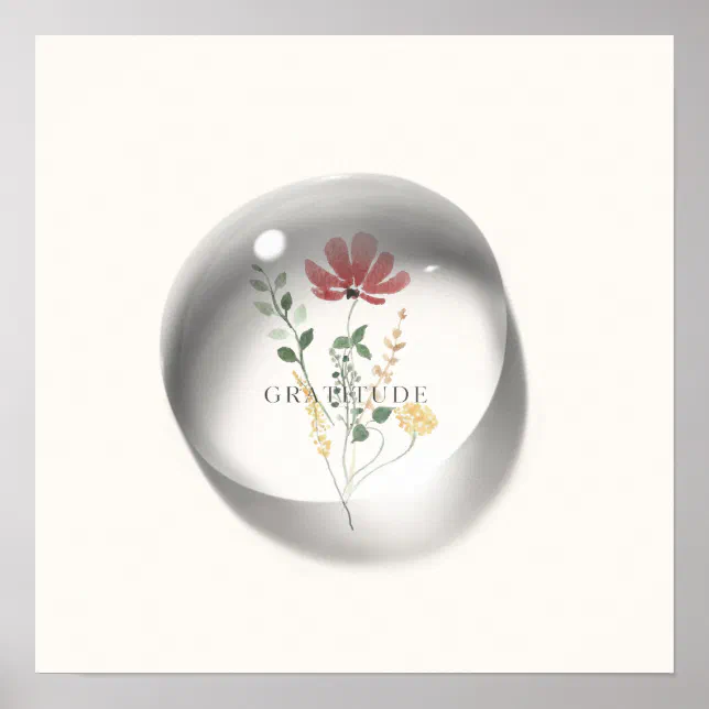 Gratitude Floral Water-drop Minimal Poster | Zazzle