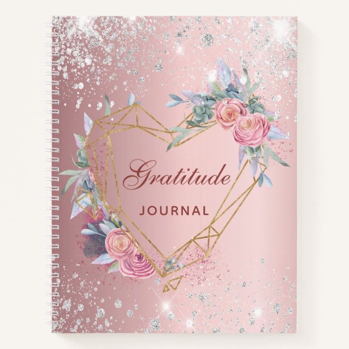 Gratitude journal blush pink floral silver glitter | Zazzle.com