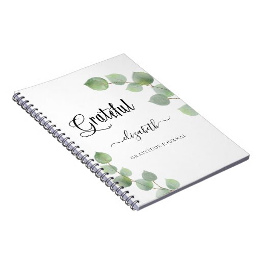 Gratitude journal eucalyptus greenery script | Zazzle