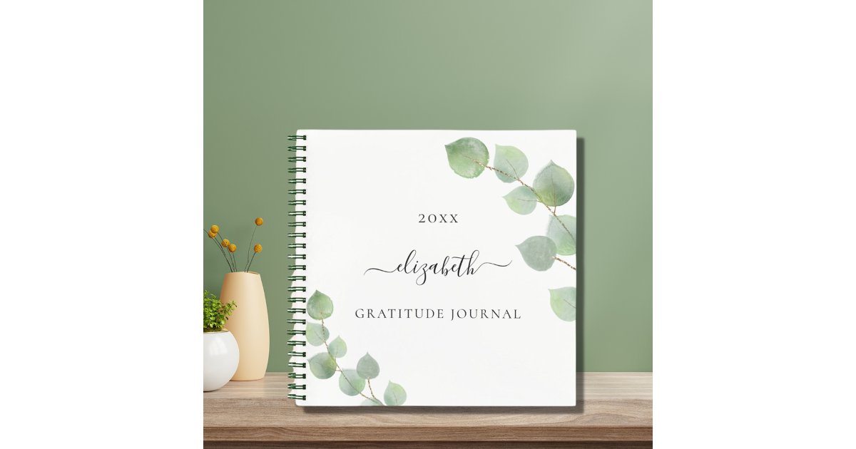 Gratitude journal eucalyptus greenery script | Zazzle