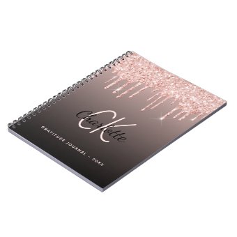 Gratitude Journal rose gold glitter black monogram | Zazzle