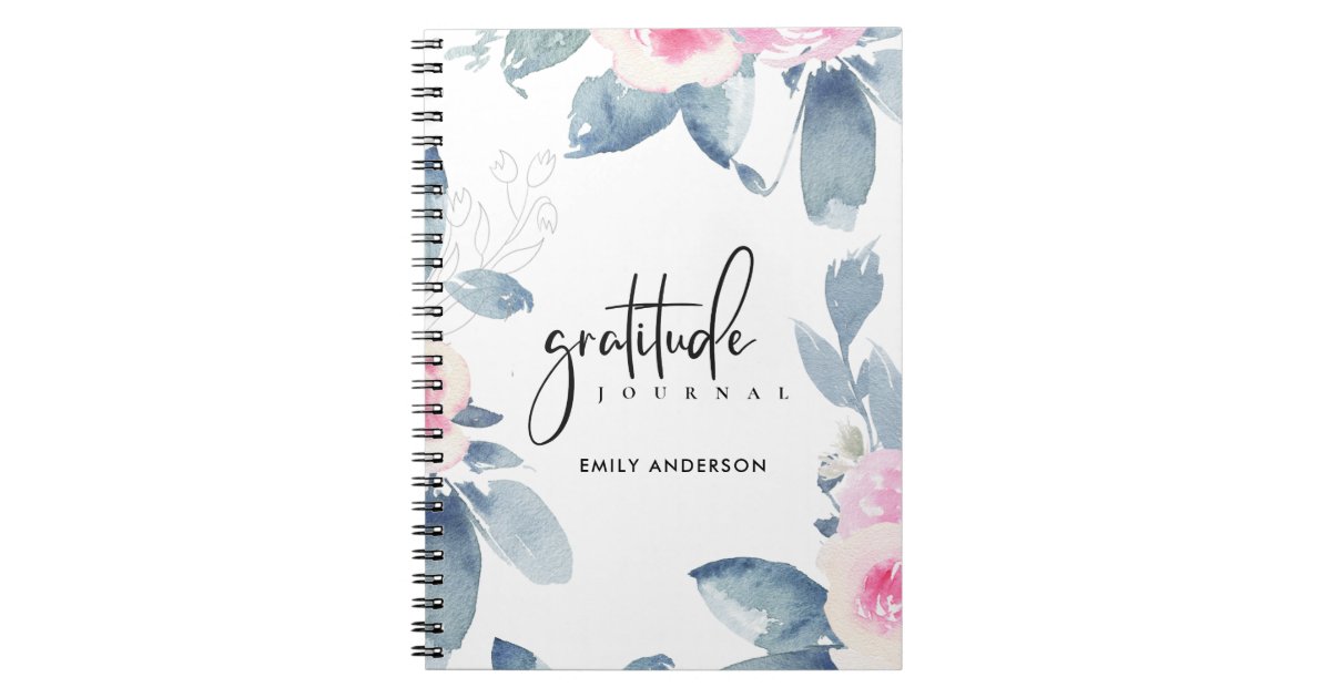 GRATITUDE JOURNAL SOFT PINK BLUSH BLUE FLORAL | Zazzle