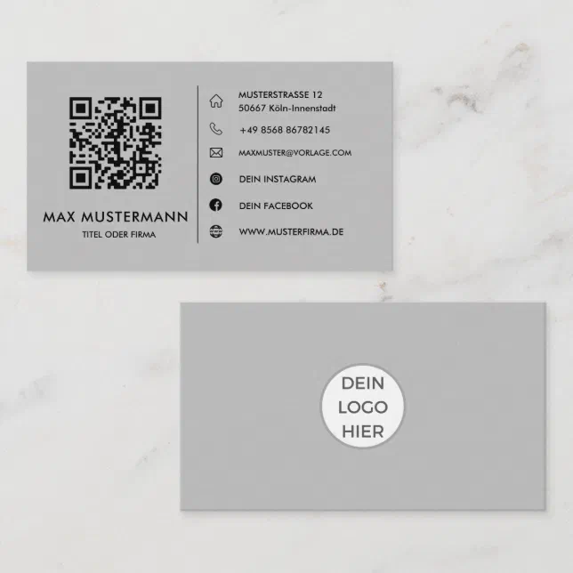 Graue QR Code Visitenkarte Selbst Gestalten Business Card | Zazzle