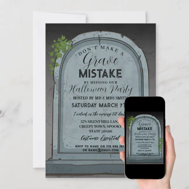 Grave Mistake Graveyard Gothic Halloween Invitation | Zazzle
