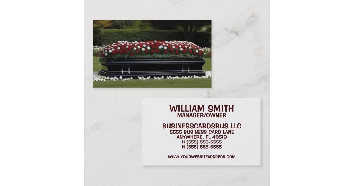 Graveside Service Casket Funeral Home Director Business Card | Zazzle