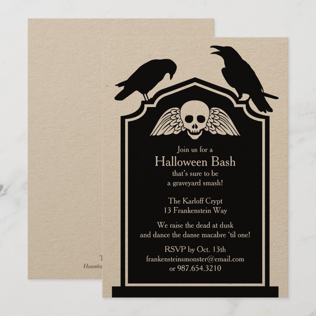 Gravestone Kraft Paper Halloween Party Invitation | Zazzle