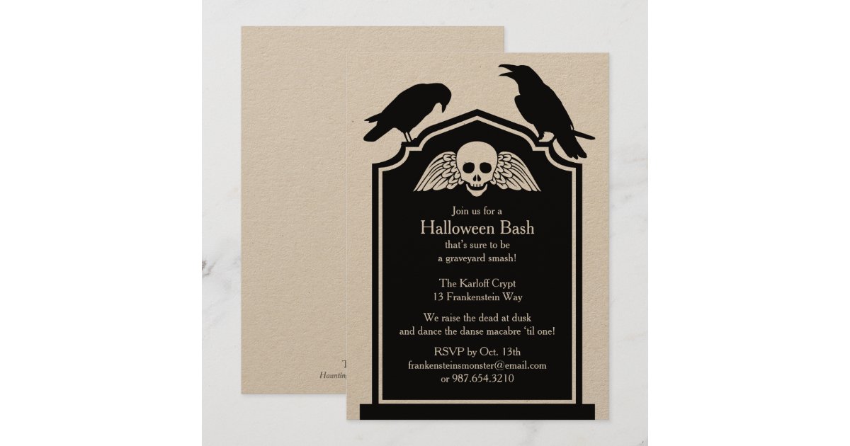 Gravestone Kraft Paper Halloween Party Invitation | Zazzle