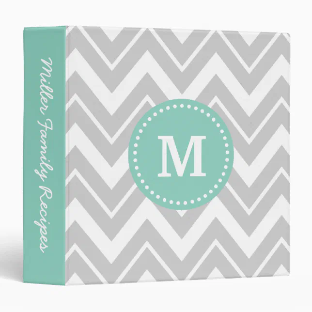 Gray and Aqua Chevron Custom Monogram Binder | Zazzle