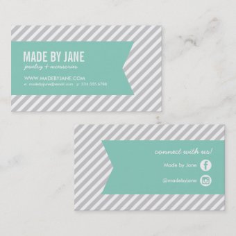 Gray and Aqua Modern Stripes and Ribbon Business Card | Zazzle