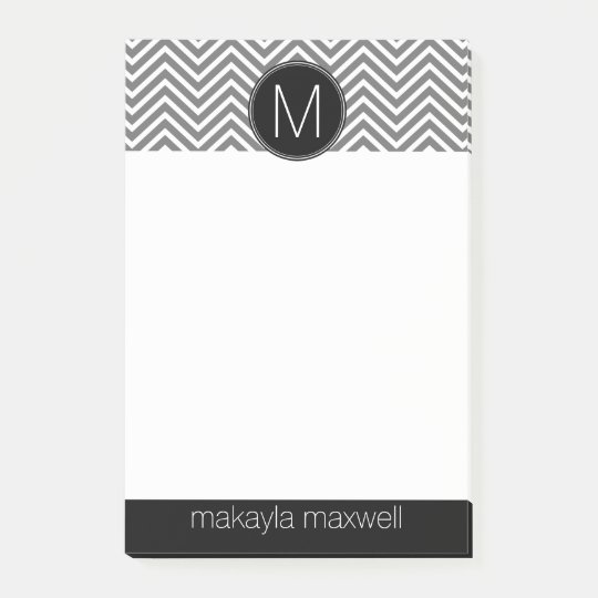 Gray and Black Chevrons with Custom Monogram Post-it Notes | Zazzle.com