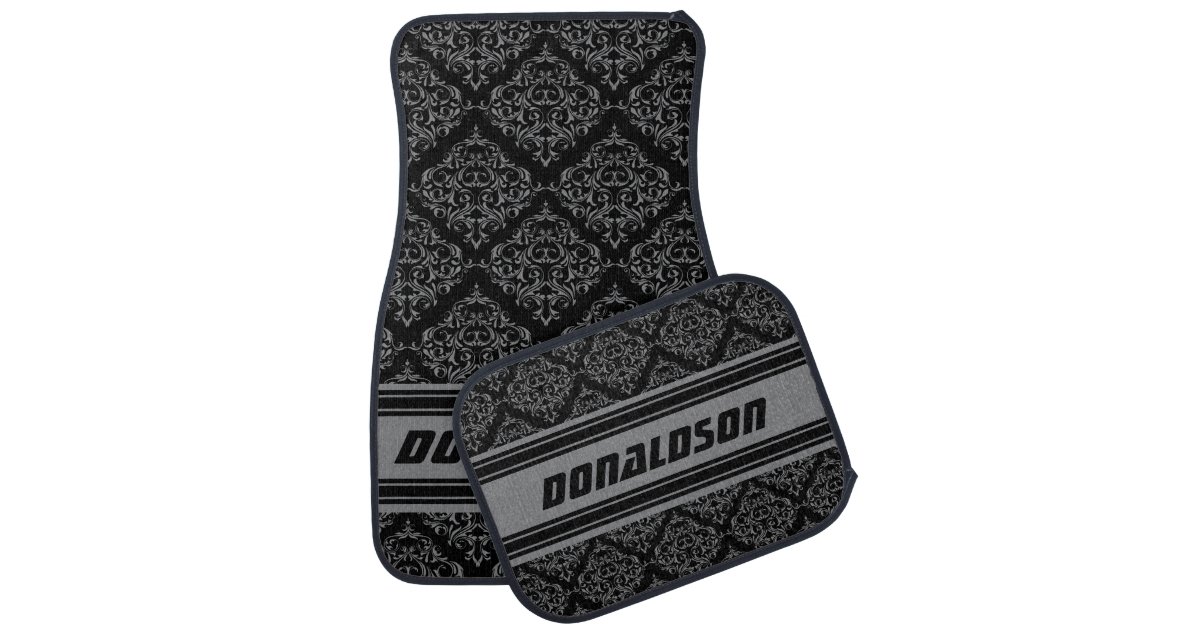 Gray and Black Damask Pattern | Personalize Car Mat | Zazzle