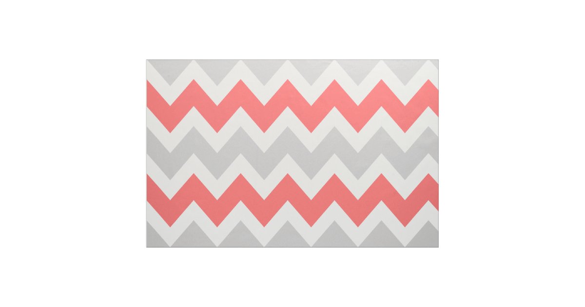 Gray And Coral Modern Chevron Large Scale Fabric