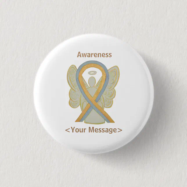 Gray and Gold Angel Awareness Ribbon Button Pins | Zazzle
