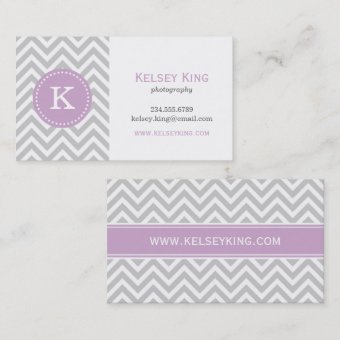 Gray and Lilac Purple Chevron Custom Monogram Business Card | Zazzle