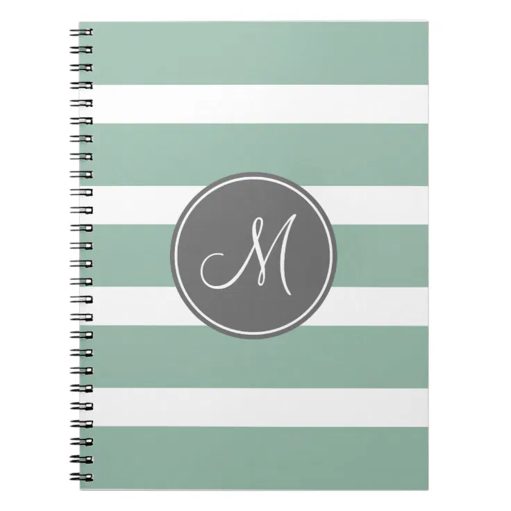 Gray and Mint Striped Pattern with Monogram Notebook | Zazzle