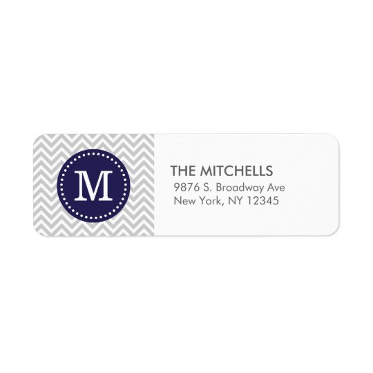 Gray and Navy Blue Modern Chevron Custom Monogram Label | Zazzle.com