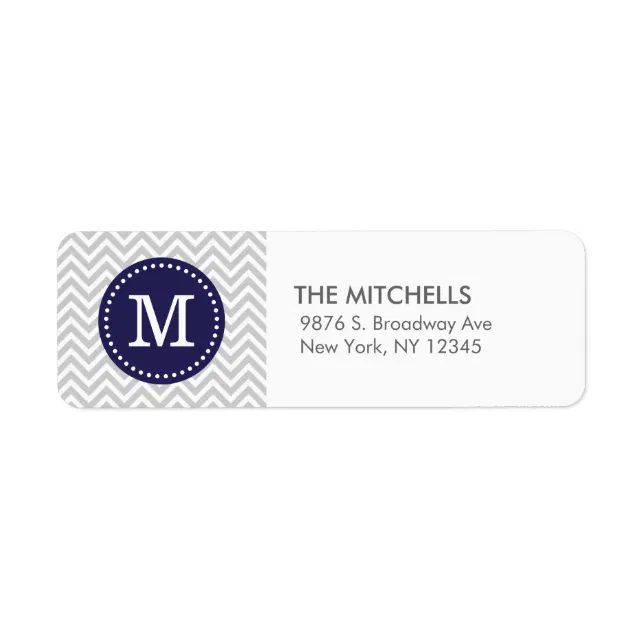 Gray and Navy Blue Modern Chevron Custom Monogram Label | Zazzle
