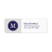 Gray and Navy Blue Modern Chevron Custom Monogram Label | Zazzle