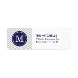 Gray and Navy Blue Modern Chevron Custom Monogram Label | Zazzle
