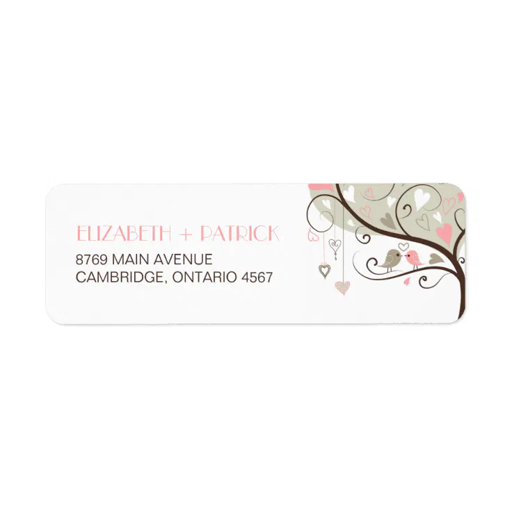Gray and Pink Cute Lovebirds Wedding Address Label | Zazzle